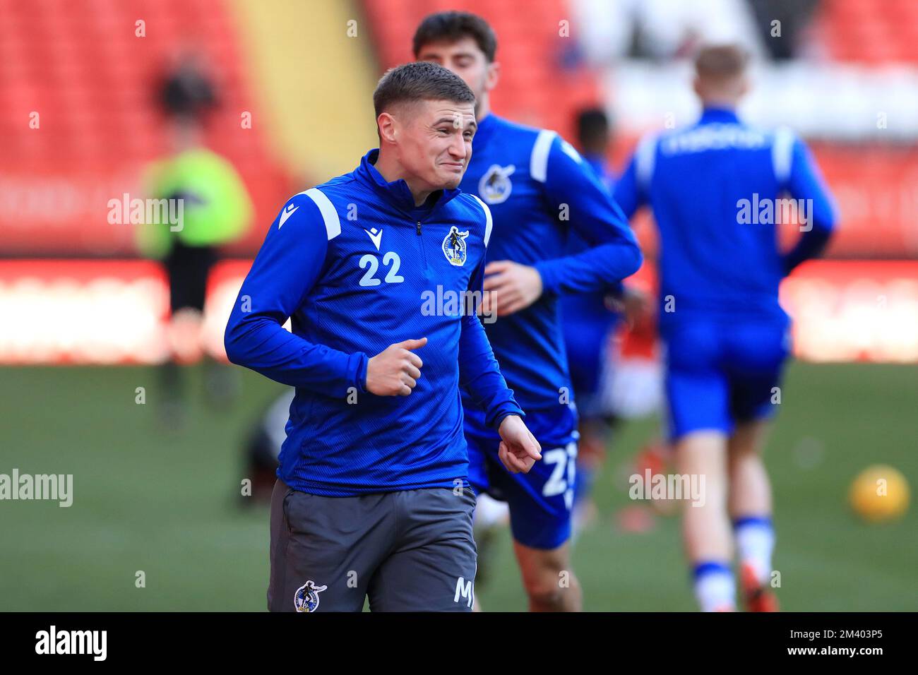 London, UK. 17th Dec, 2022. Harvey Saunders of Bristol Rovers warms up ...