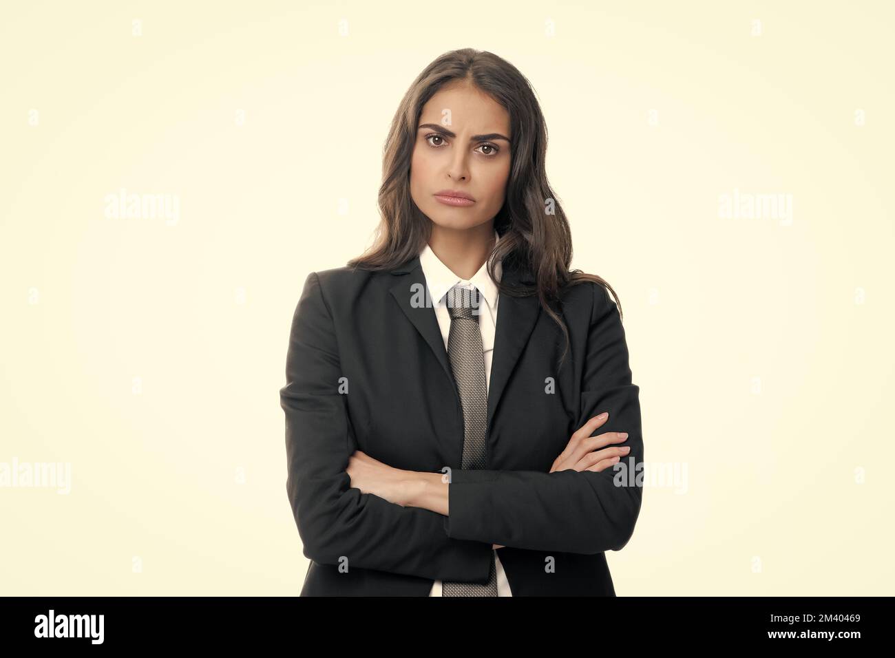 Portrait of business woman in suit crossed arms. Confidence ...