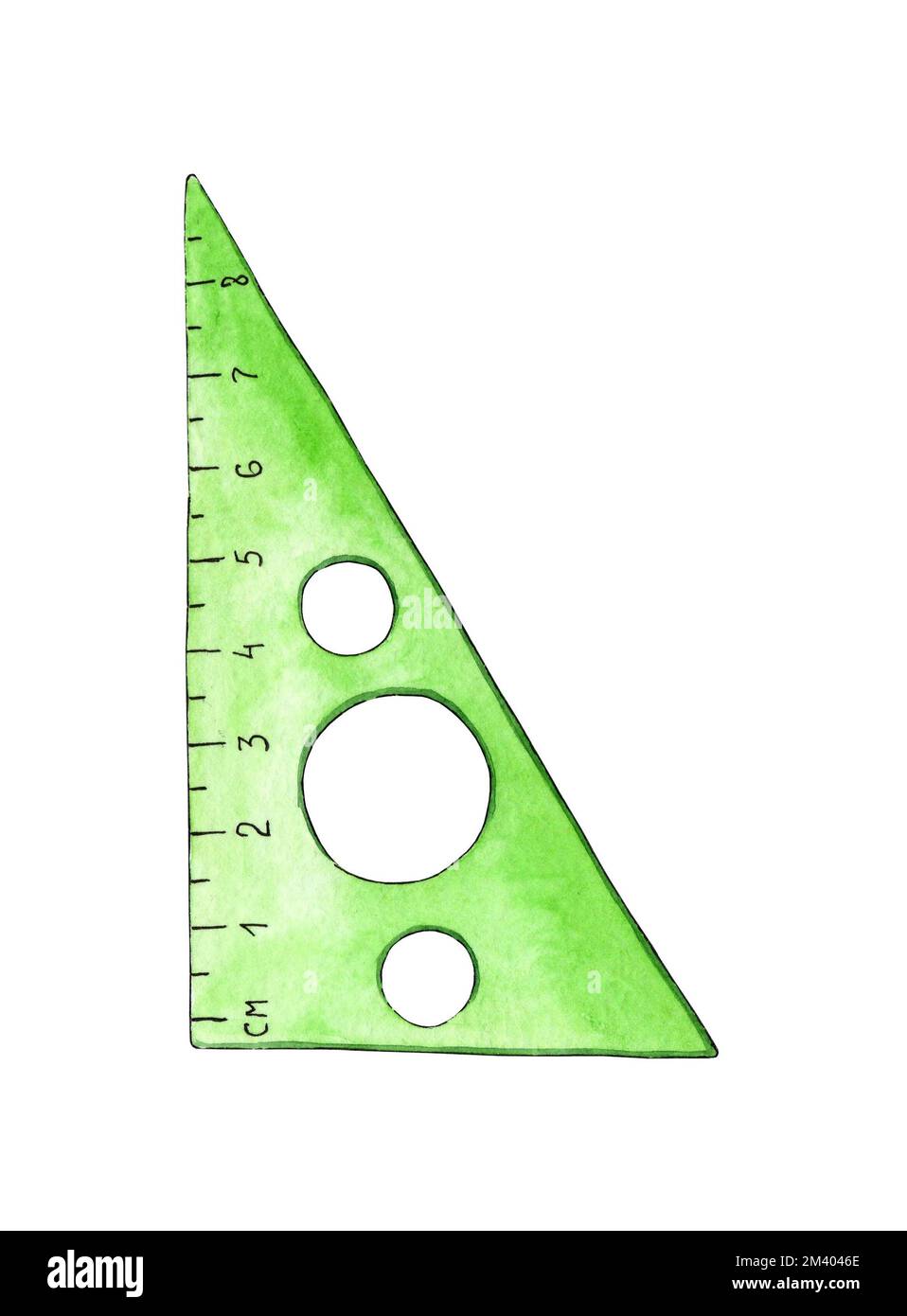Watercolor illustration green triangular plastic measuring ruler. Draw ...