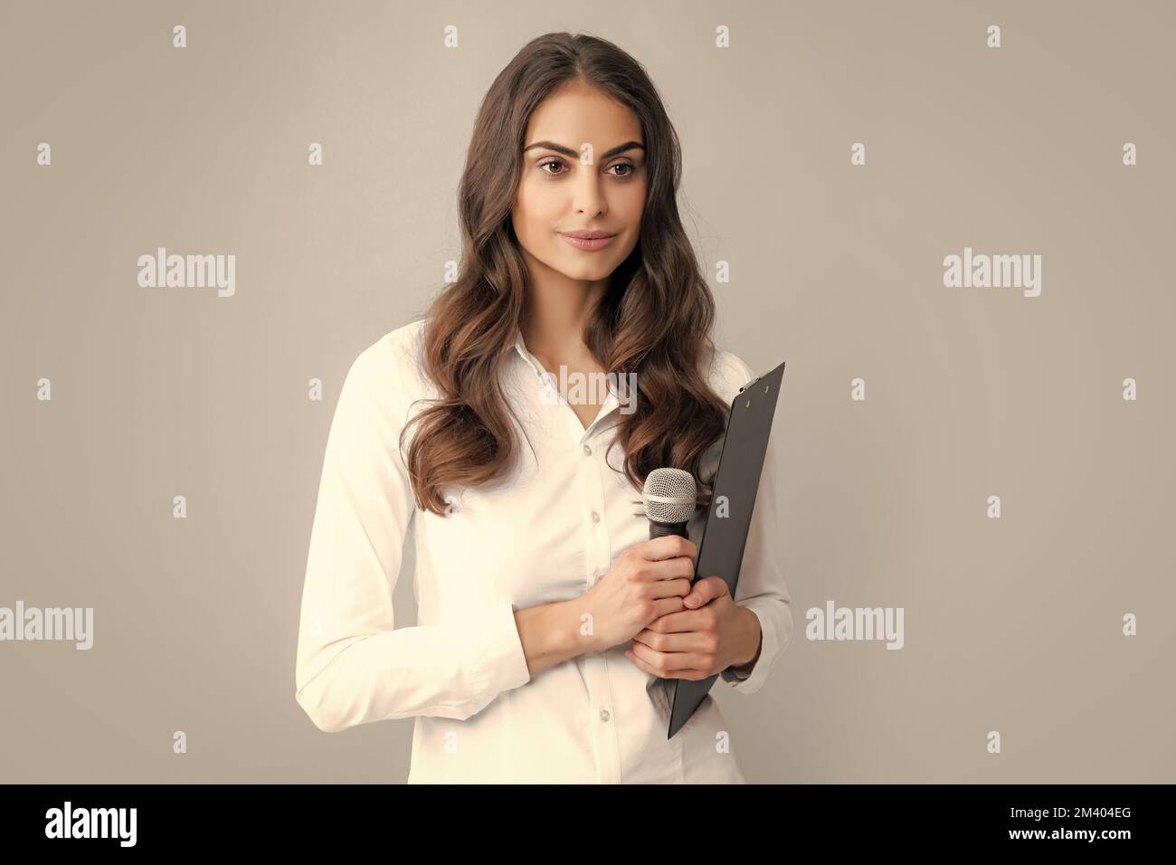 Public speaking with microphone, speaker speech presentation concept ...