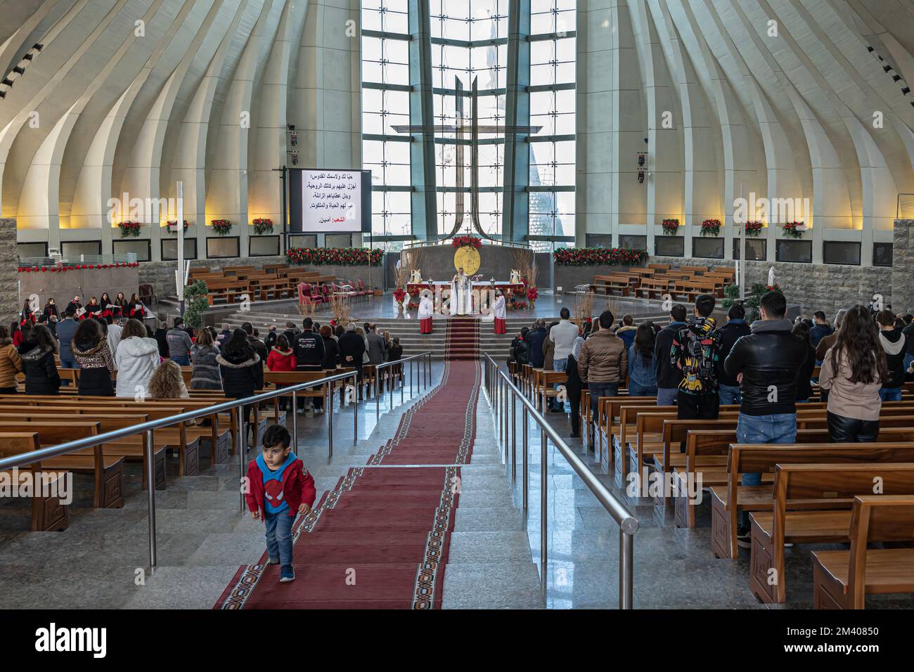 Interior of the Maronite cathedral, Lady of Lebanon, Harissa, Lebanon ...