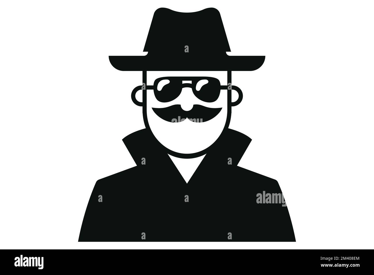 secret observer in a raincoat and hat. spy icon in dark glasses. flat ...