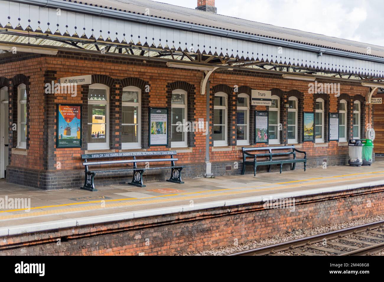 Truro Train Station with an Empty Platform and No Trains. Empty Benches ...
