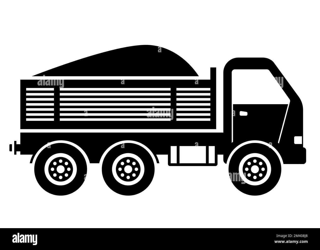 black icon of a truck with an open trunk with a load. flat vector ...
