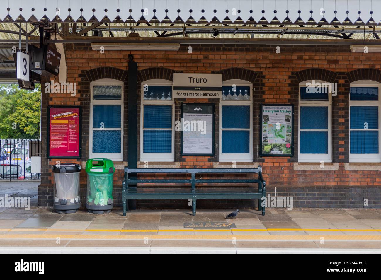Truro Train Station with an Empty Platform and No Trains. Empty Benches ...