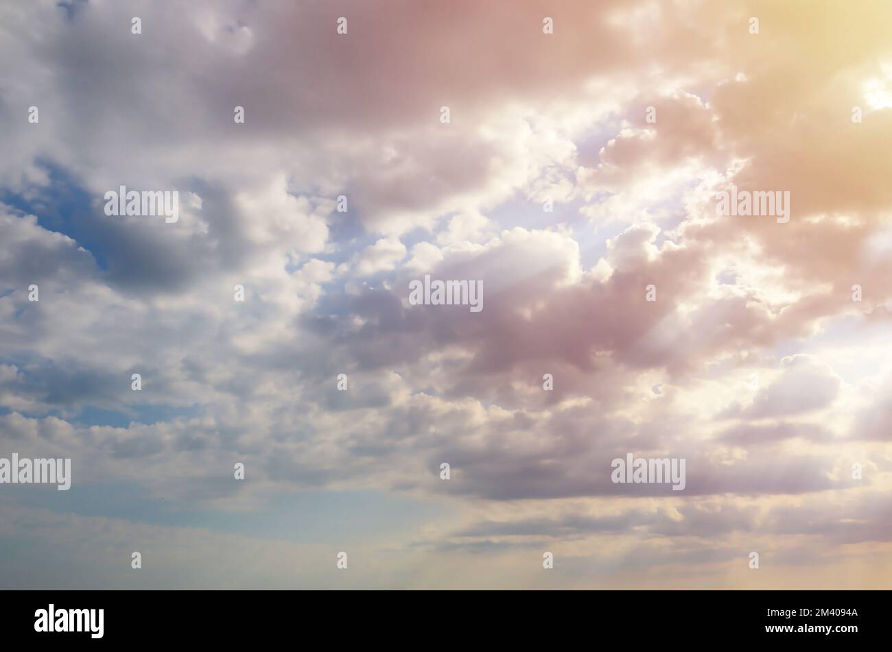Blue sky background with white fluffy clouds in daytime outdoors ...