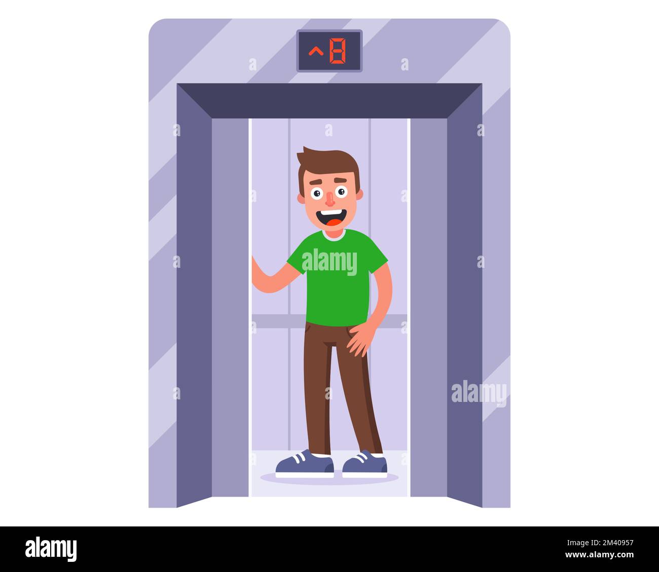 the elevator in the house lifts the person up. flat vector illustration ...