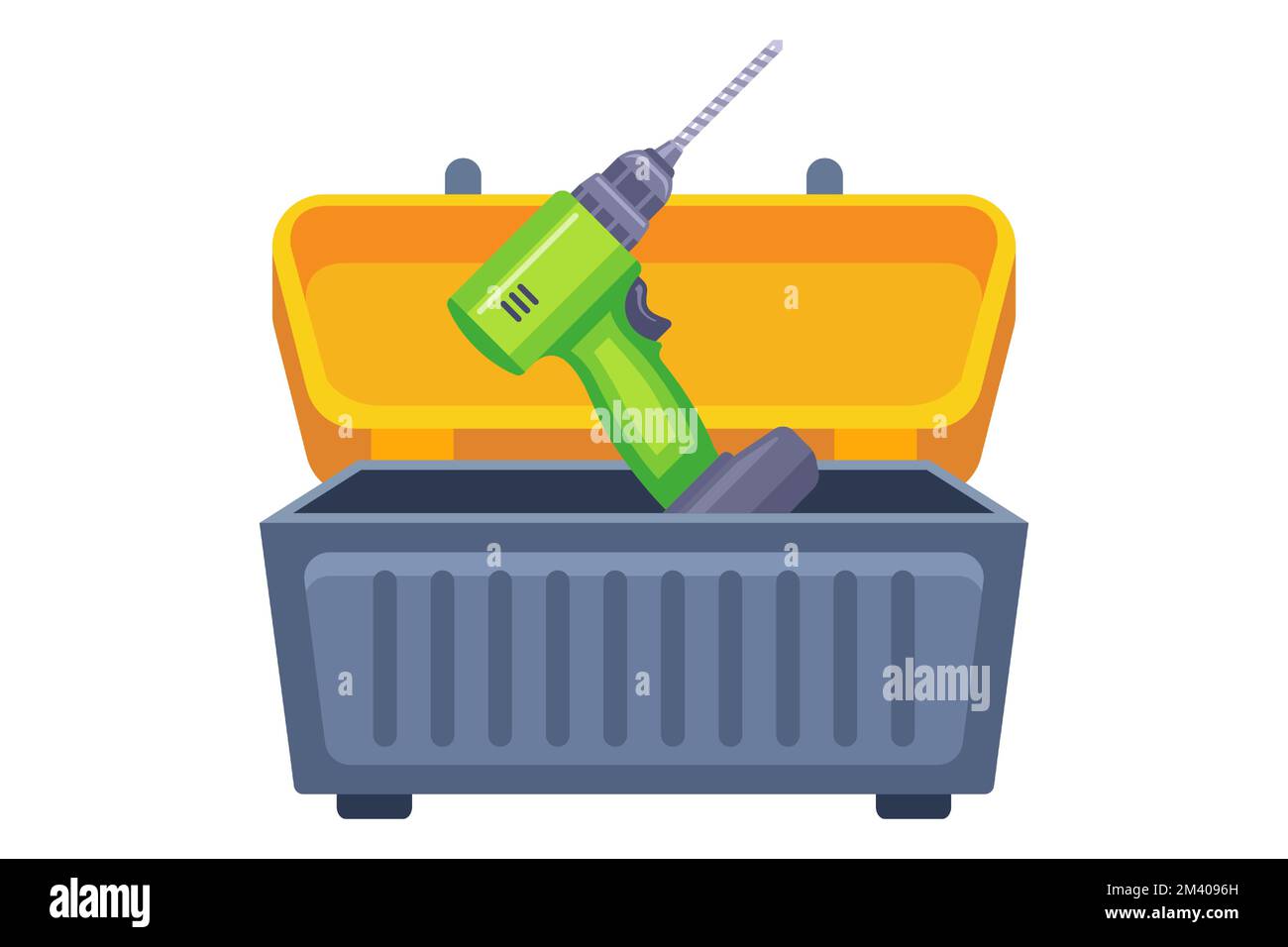 drill in a plastic box with tools. flat vector illustration Stock ...