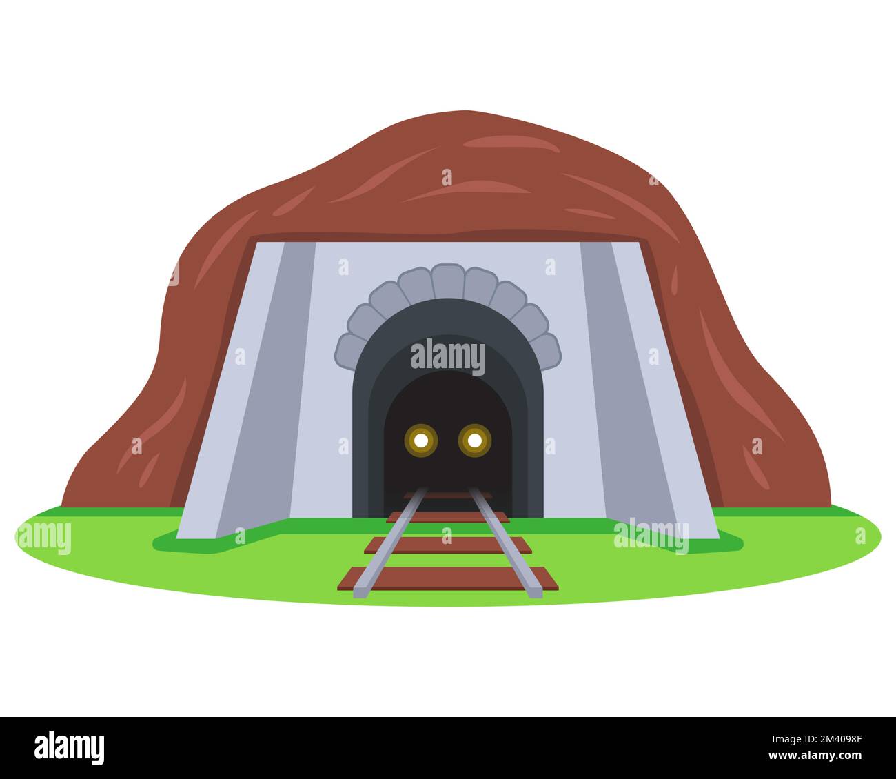 railway tunnel for train passage. dark tunnel through the mountain. flat vector illustration ...