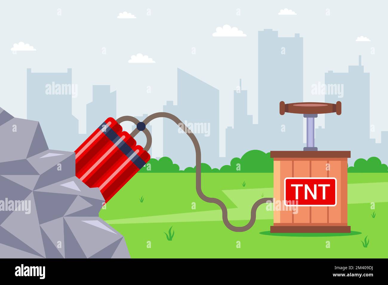 explosive work with dynamite. blast rock. flat vector illustration ...