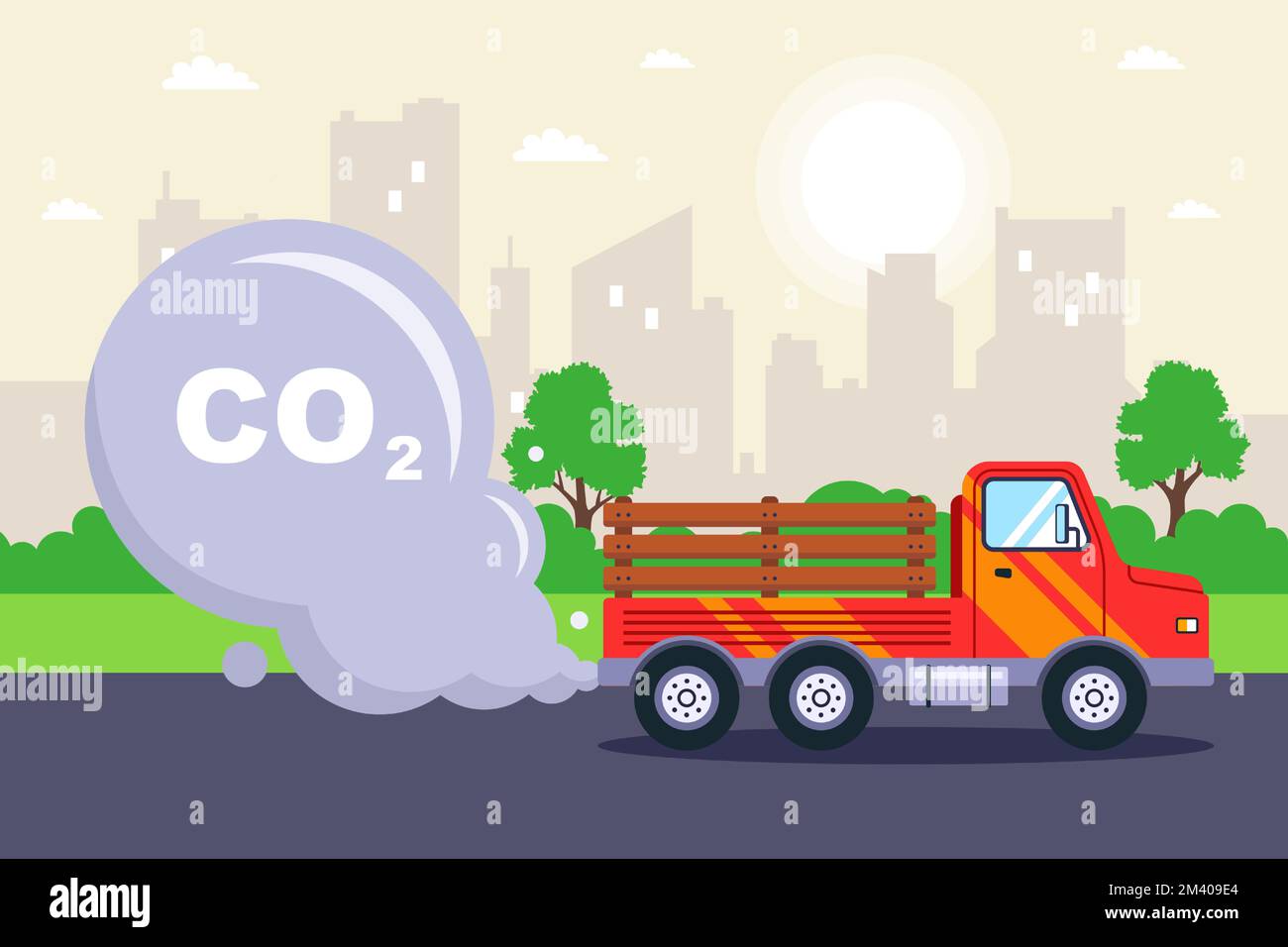 CO2 emissions from an old truck. air pollution from cars. flat vector ...