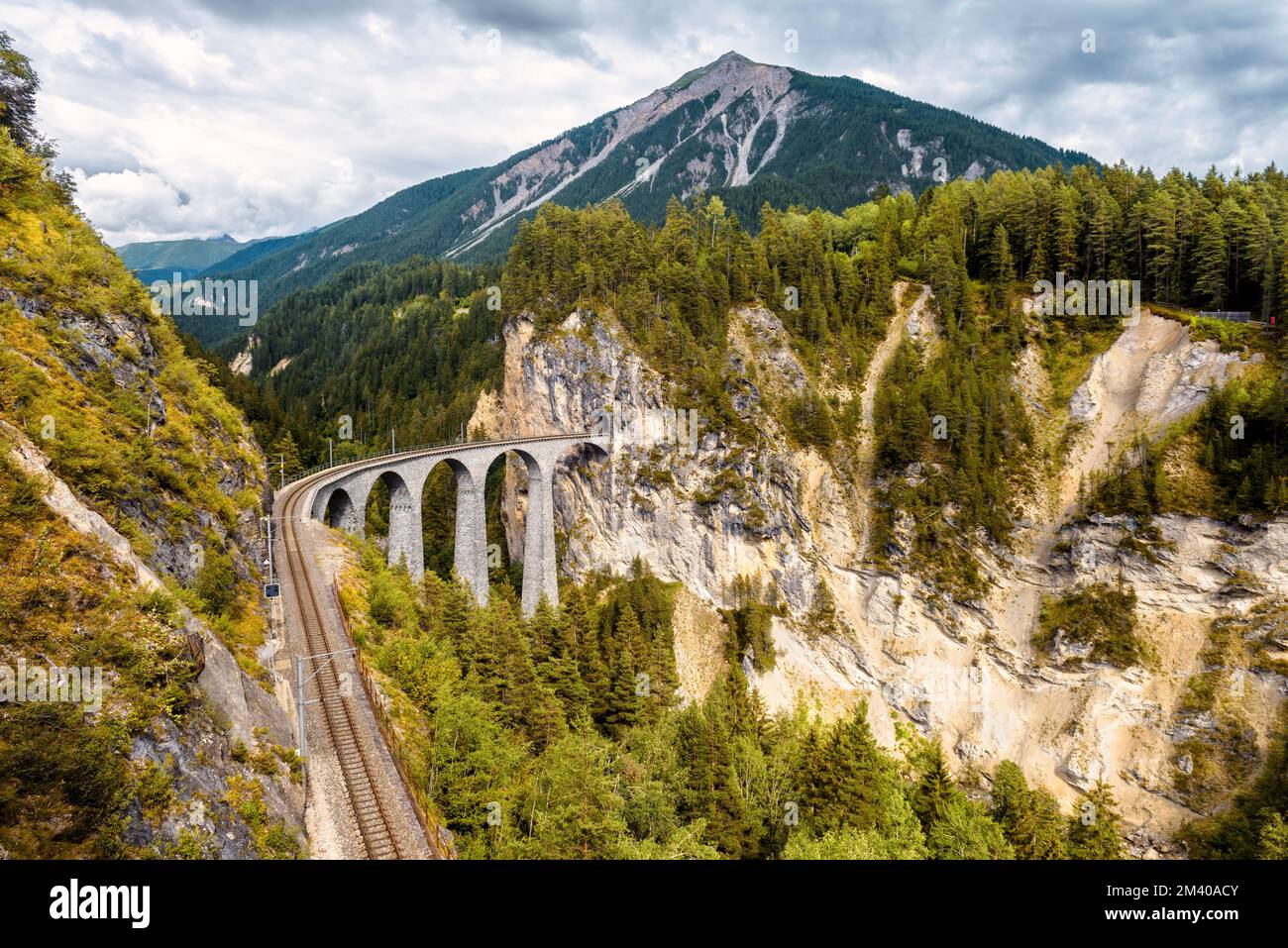 Landwasser Viaduct in Filisur, Switzerland. Aerial view of railway in ...