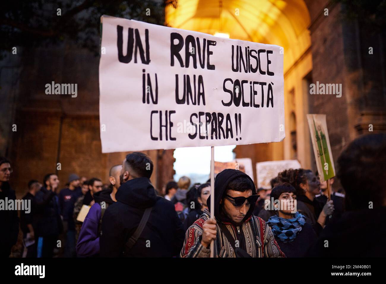 Palermo, Sicily, Italy. 17th Dec, 2022. The law decree that bans rave ...