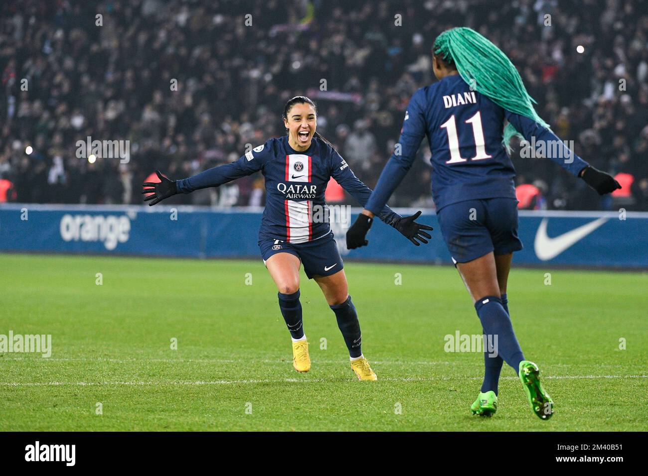 Sakina Karchaoui and Kadidiatou Diani of PSG celebrate a goal during ...