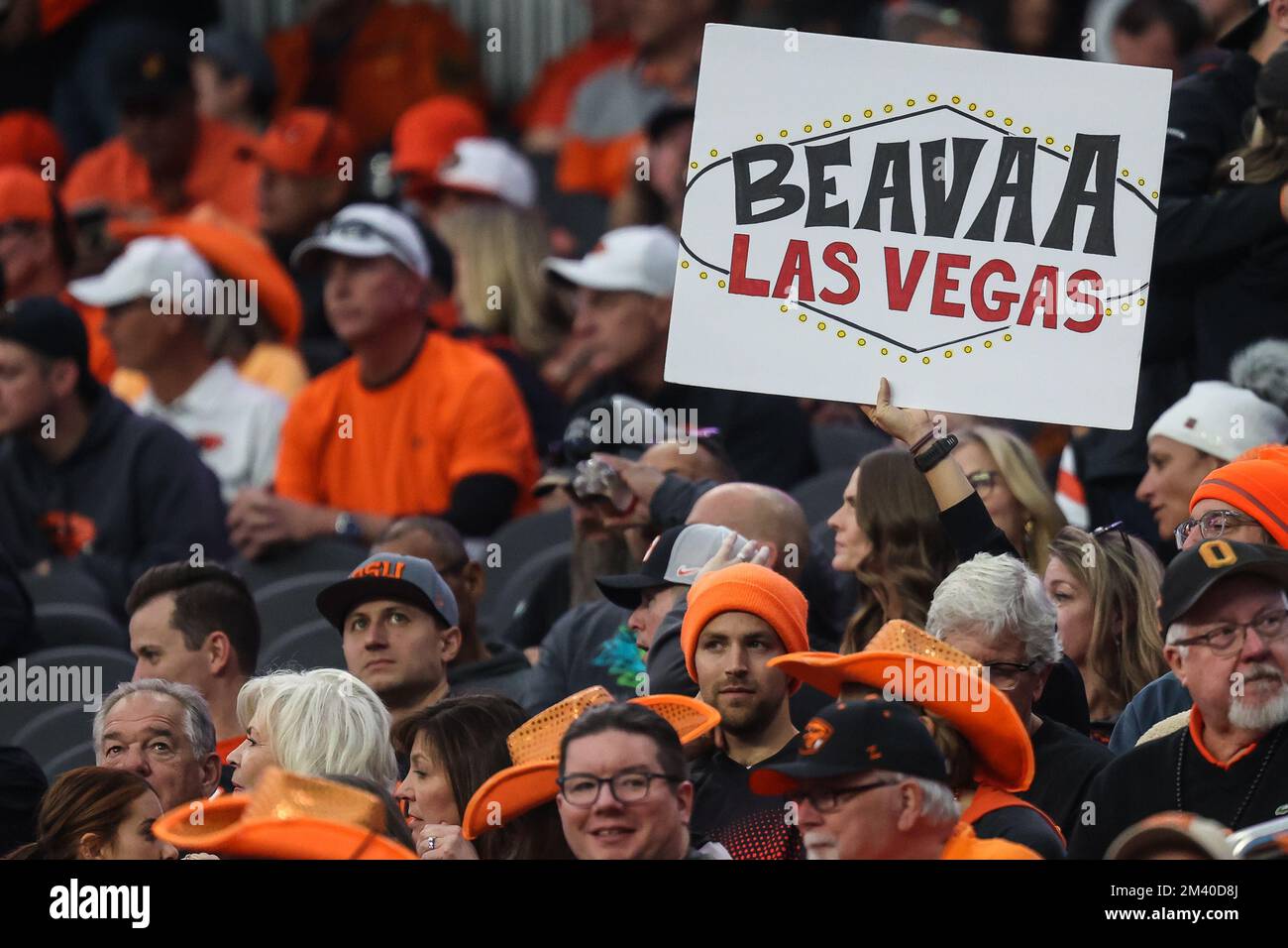Las Vegas, NV, USA. 17th Dec, 2022. An Oregon State Beavers fan holds ...