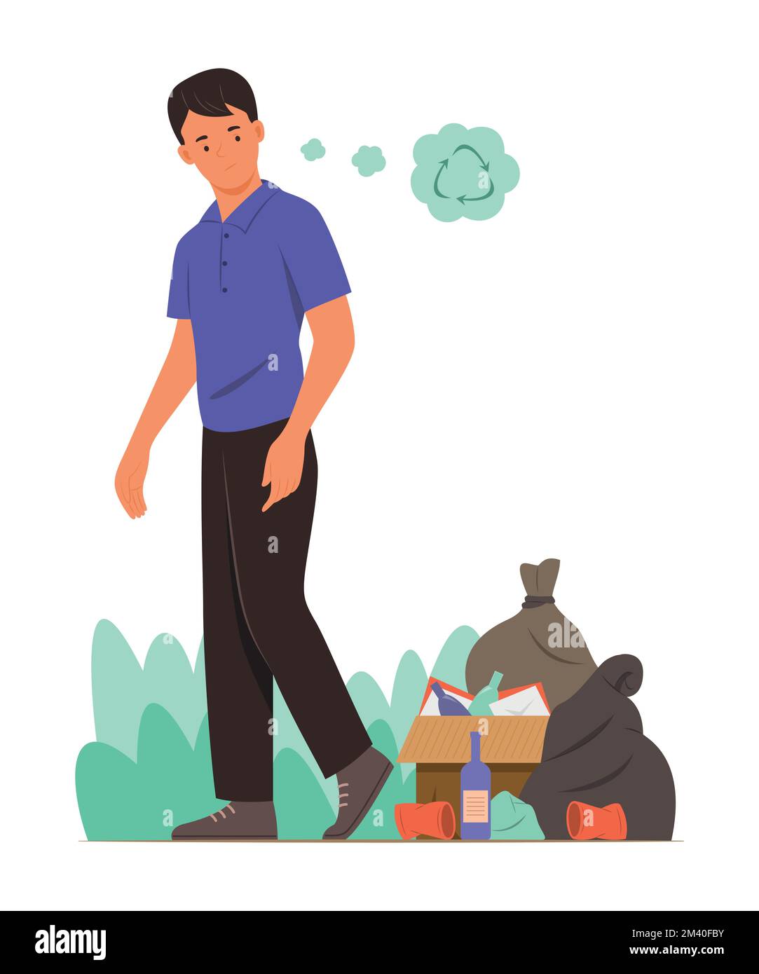 Man Looking Pile of Garbage on Pathway and Thinking of Recycle Stock ...
