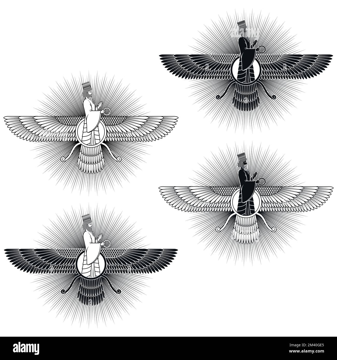 Zoroastrianism religious symbol silhouette vector design, Faravahar ...