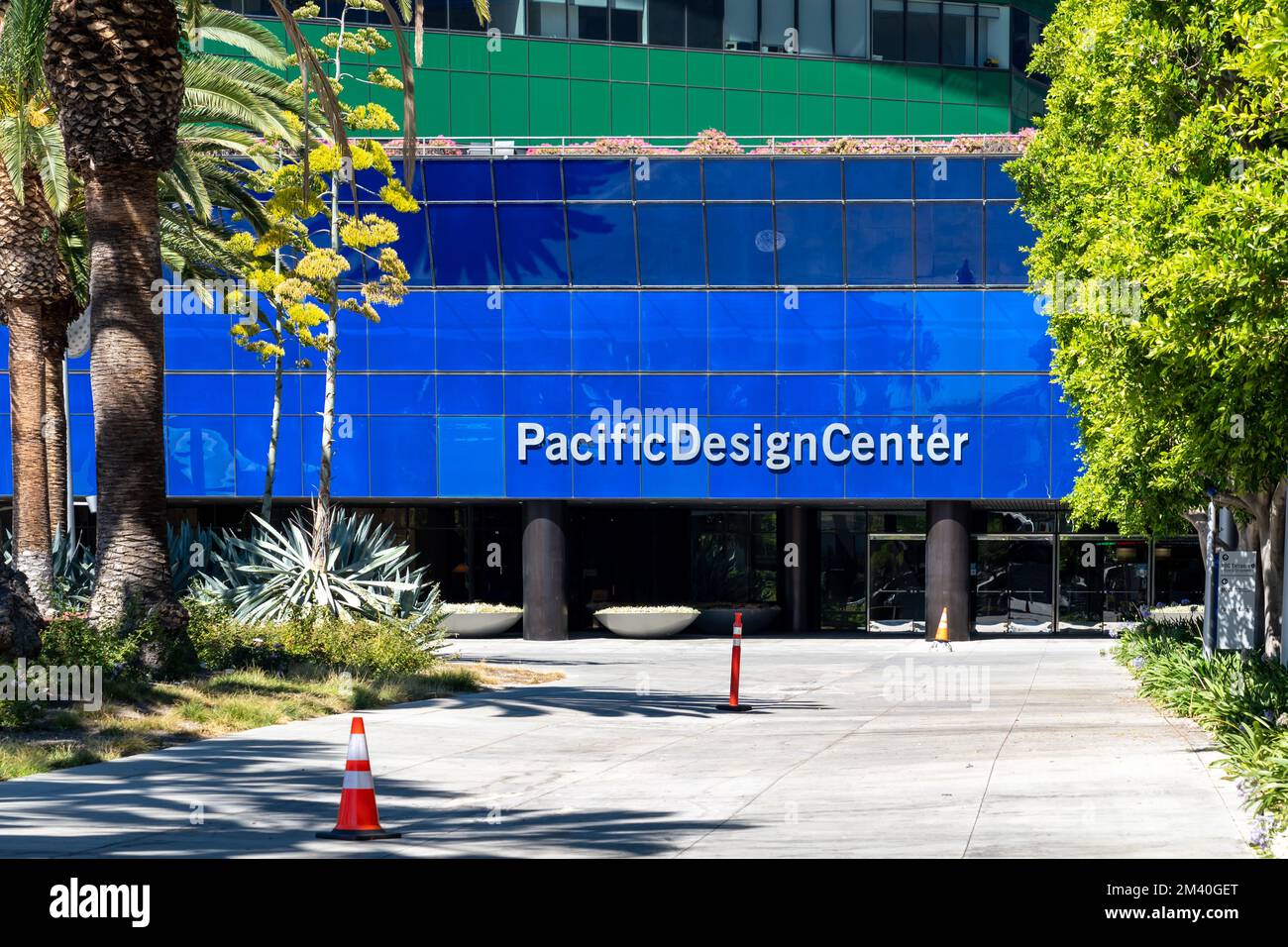 Pacific Design Center (PDC) sign is shown in West Hollywood, California ...