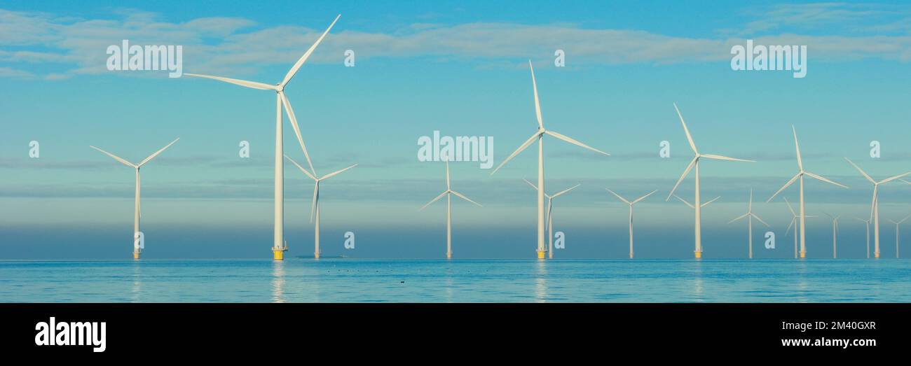 Windmill park with windmill turbines in the Netherlands aerial view of ...
