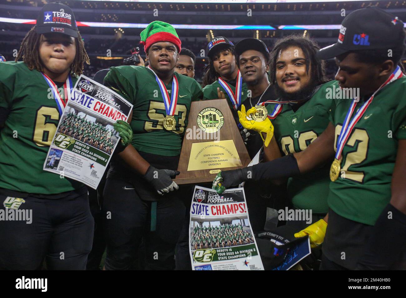 Dallas, TX, USA. 17th Dec, 2022. The DeSoto Eagles celebrate winning ...