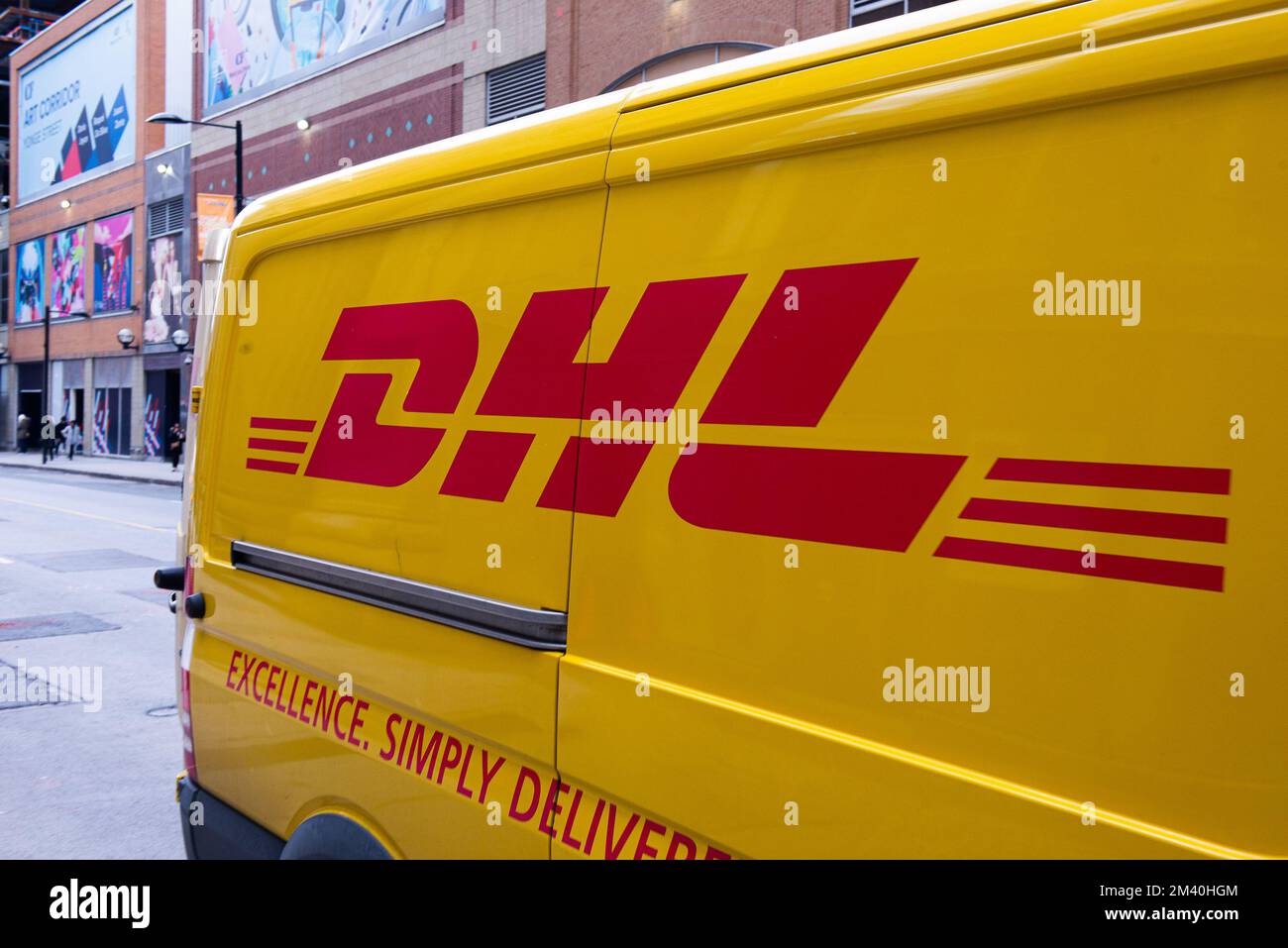 Toronto, ON, Canada – December 17, 2022: View at the sign of DHL is an ...