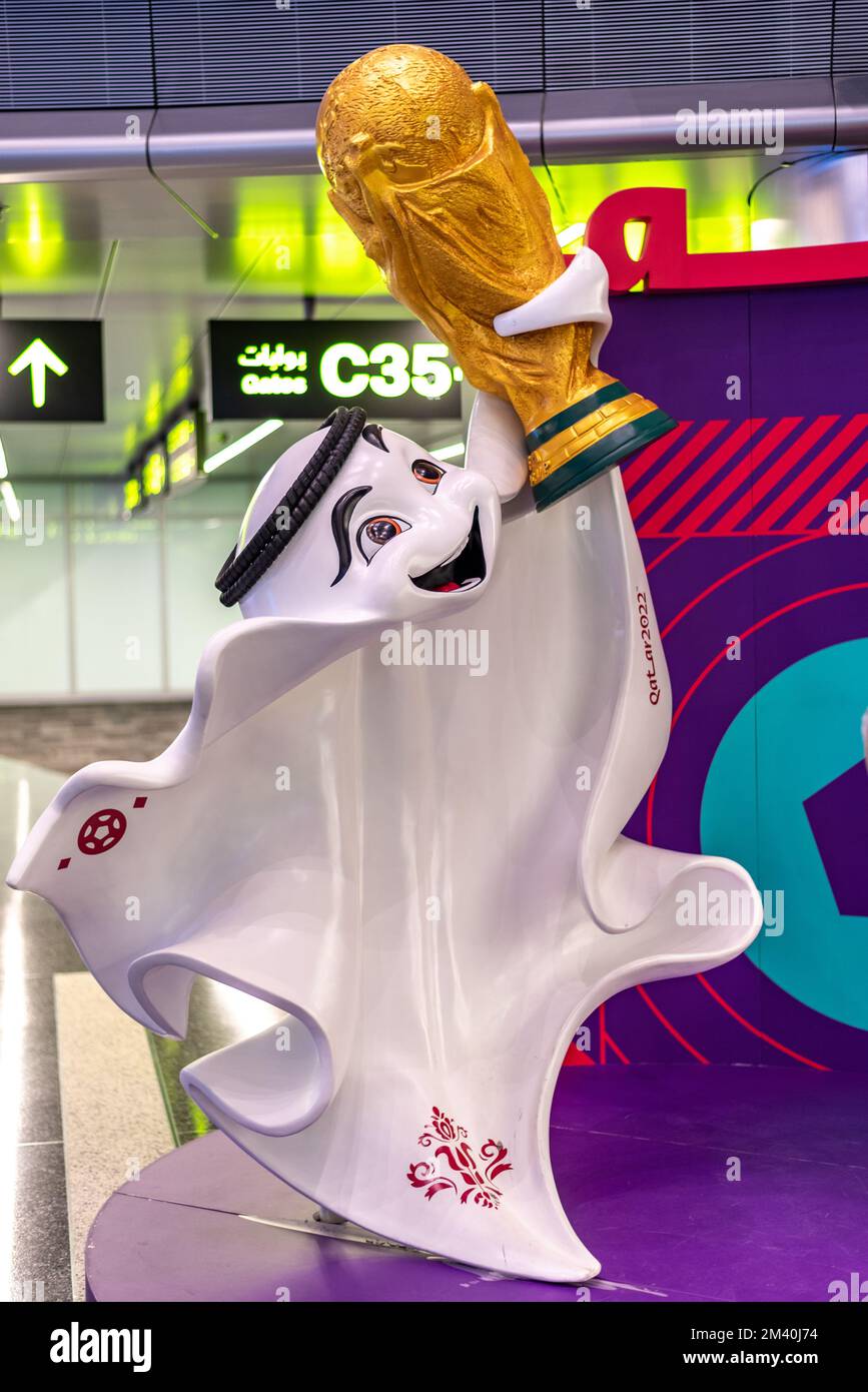 La'eeb official mascot for the Qatar 2022 World Cup displayed at the ...
