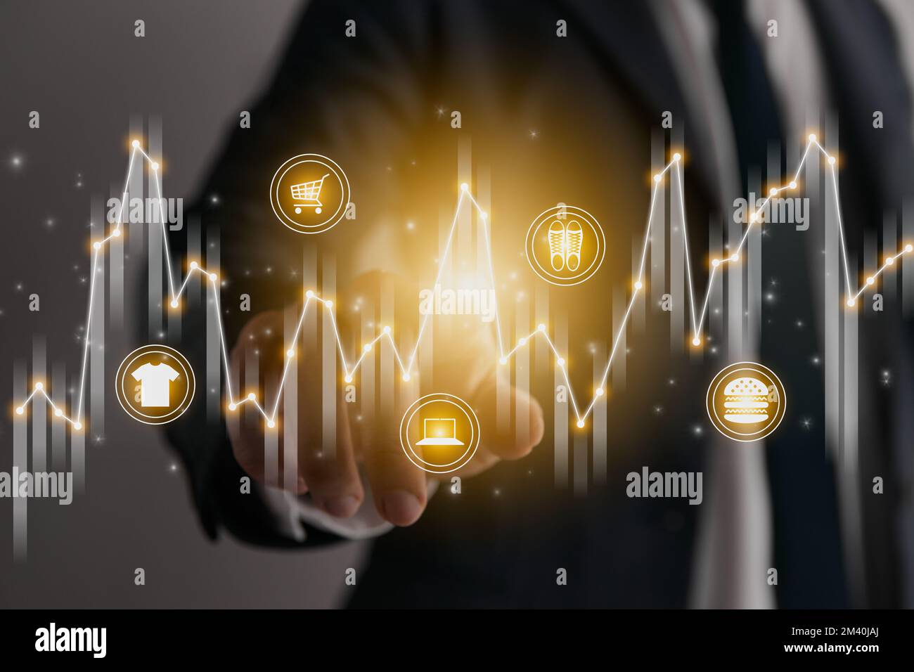 Businessman Hand and Finger Press or Touch Center Stock Graph and ...