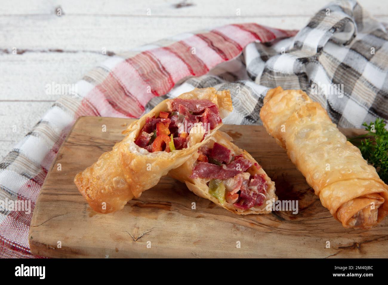 Turkish Pacanga Boregi with pastirma and cheddar (melted) cheese ...