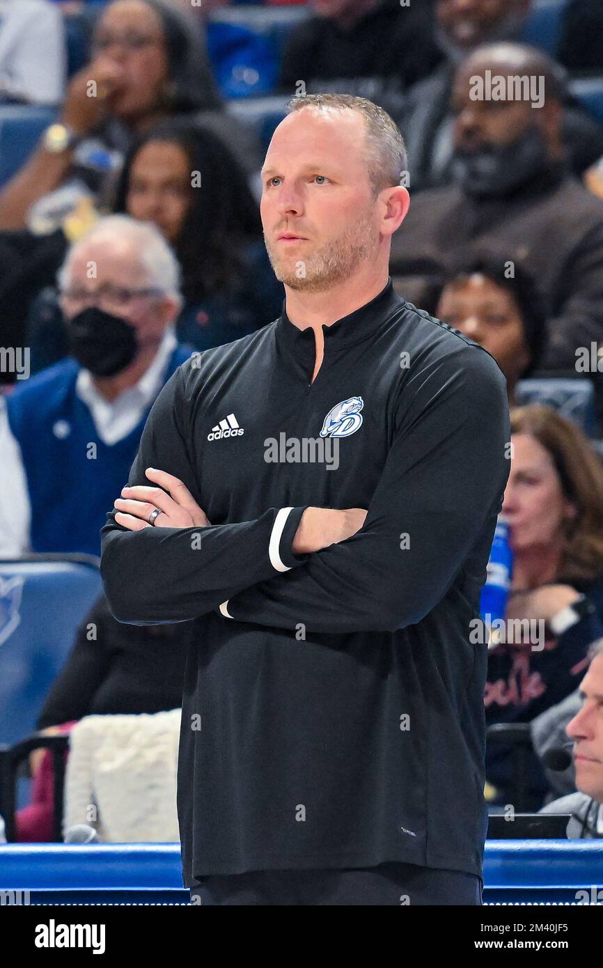 DECEMBER 17, 2022: Drake Bulldogs head coach Darian DeVries watches the ...
