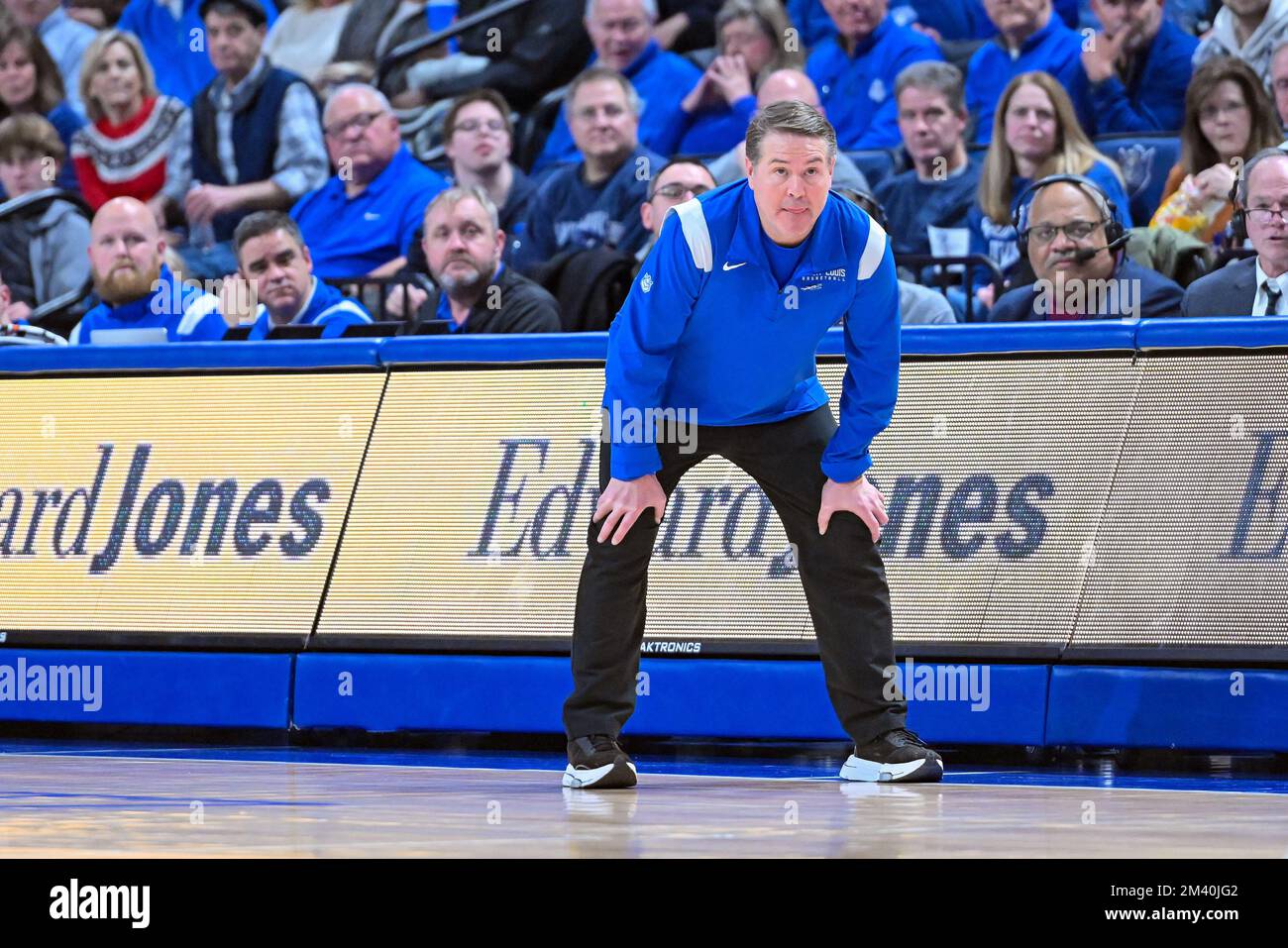 DECEMBER 17, 2022: Saint Louis Billikens head coach Travis Ford watches ...