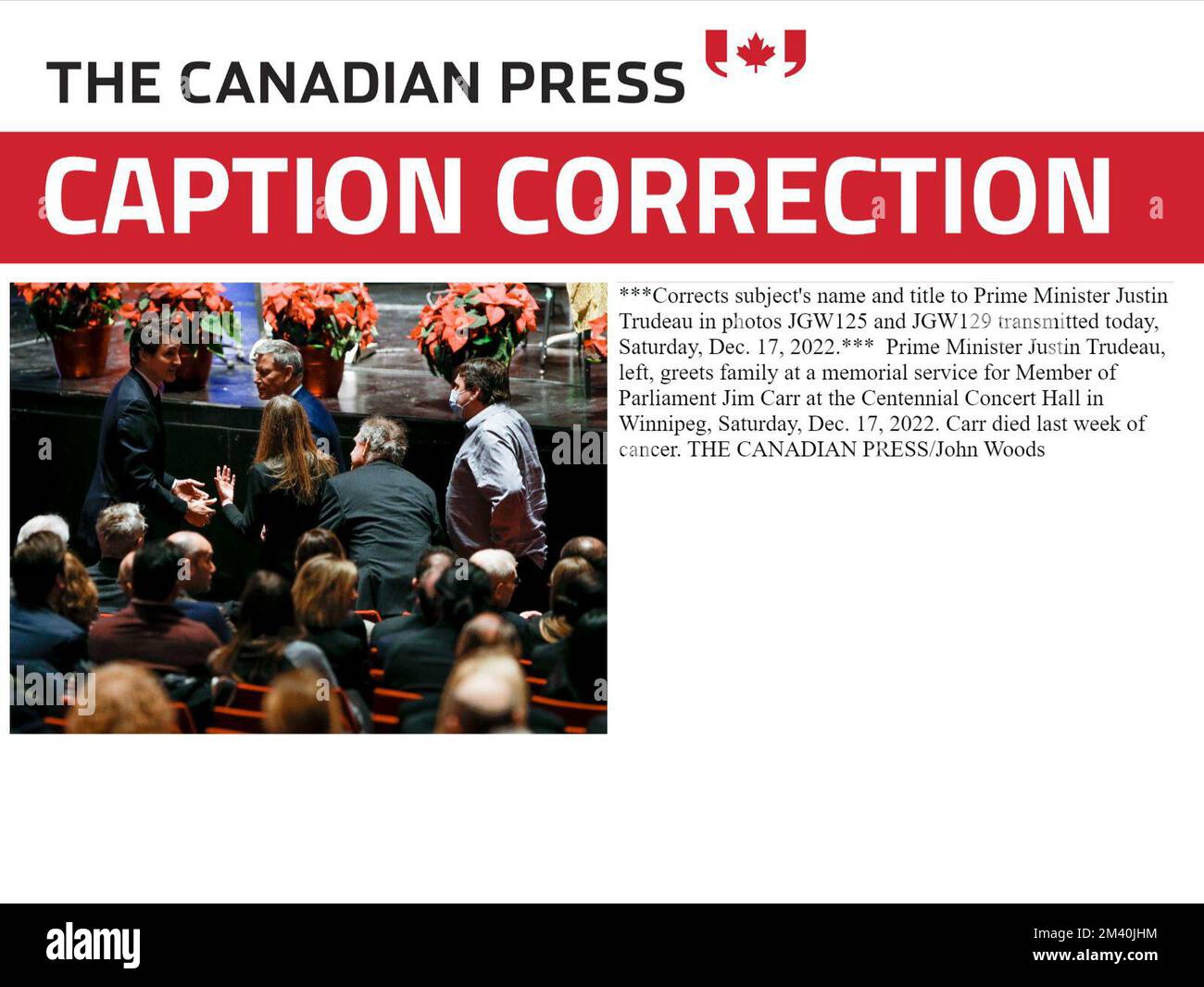 ***Corrects subject's name and title to Prime Minister Justin Trudeau ...