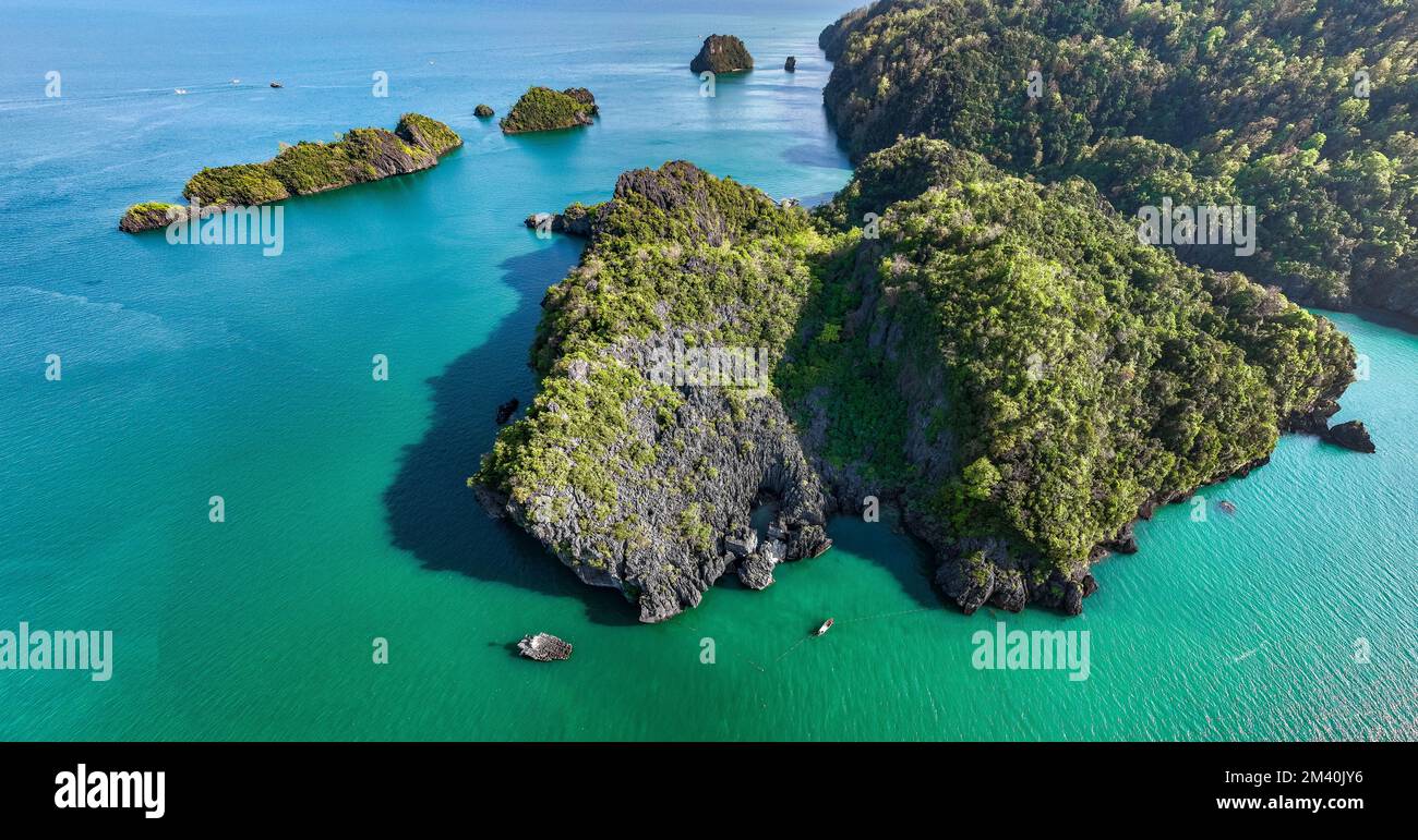 Aerial view of Prasat Hin Pun Yod secret beach in Satun, Thailand Stock ...