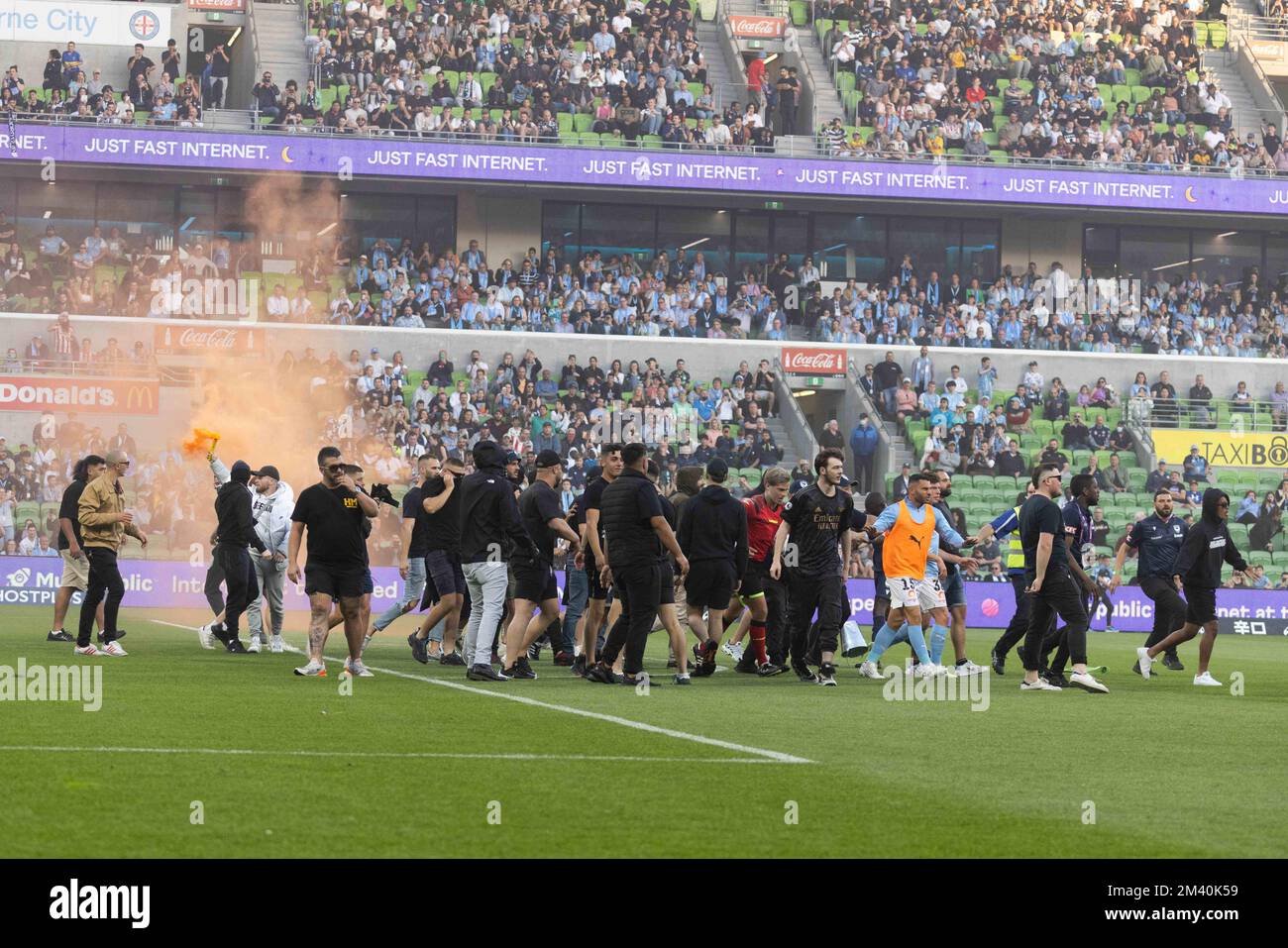 Melbourne victory fans invade pitch hi-res stock photography and images ...
