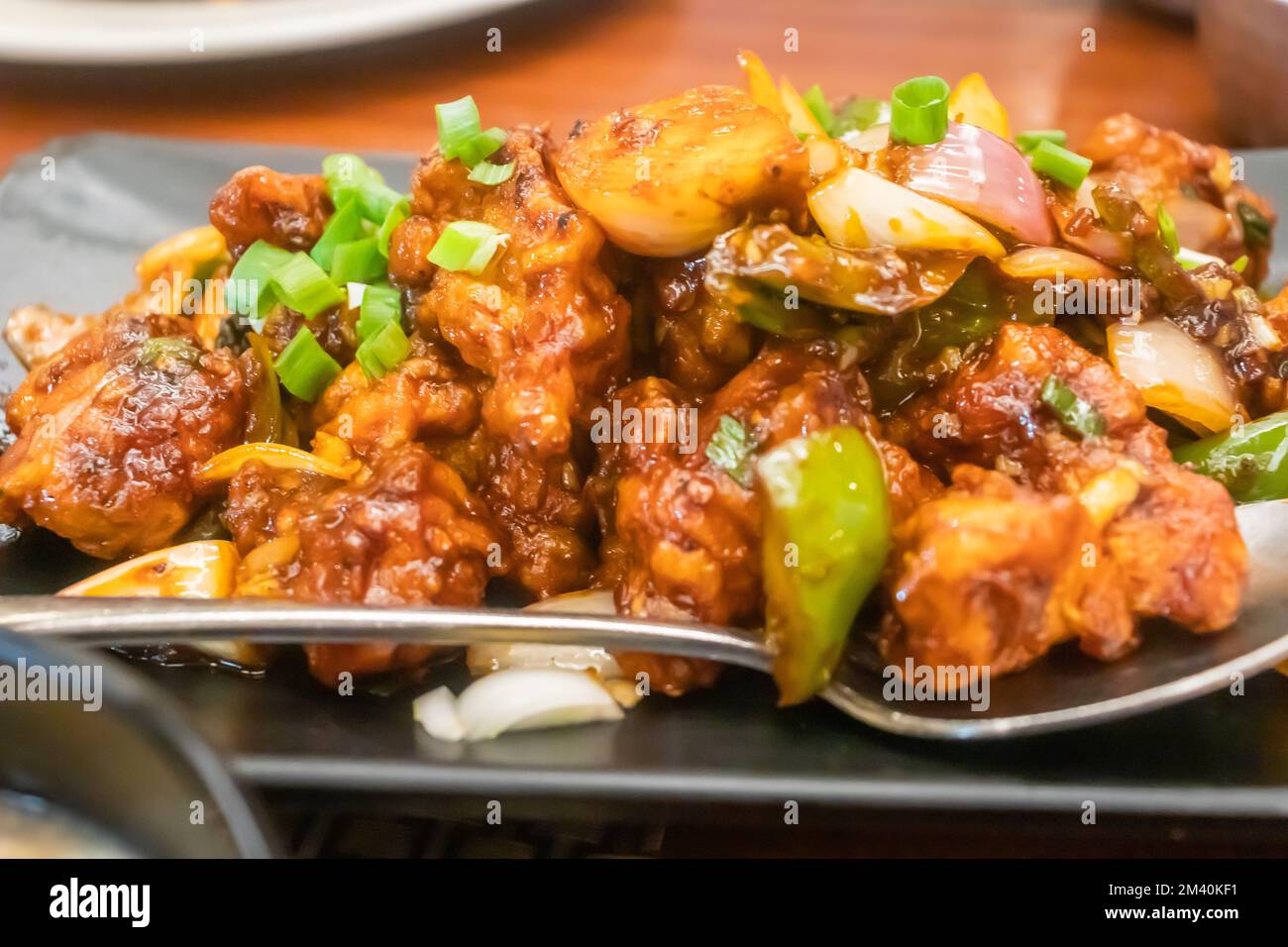delicious food served at table from low angle Stock Photo - Alamy