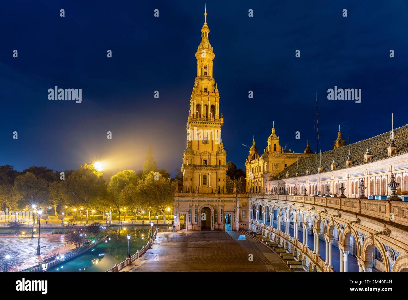Night view of the Plaza de Espana Spanish Square in Sevilla Spain on 7 ...