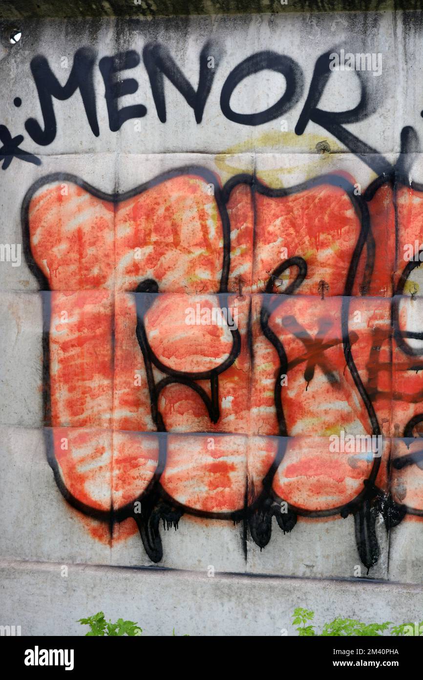 Graffiti word GLUB WS, drawn by a lapdog in sky red and black letters ...