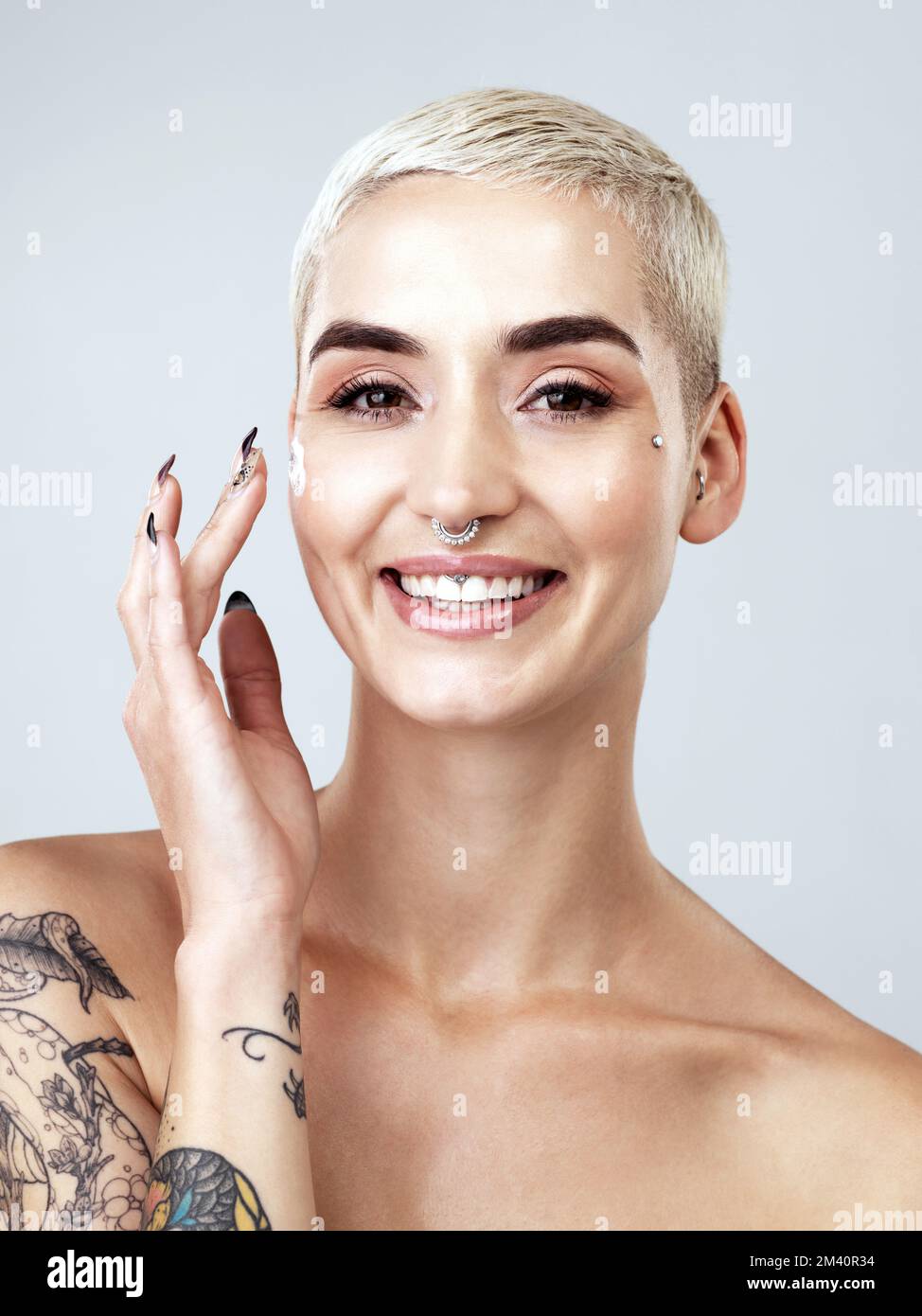 Sensitive skin should be treated sensitively. Studio portrait of a ...