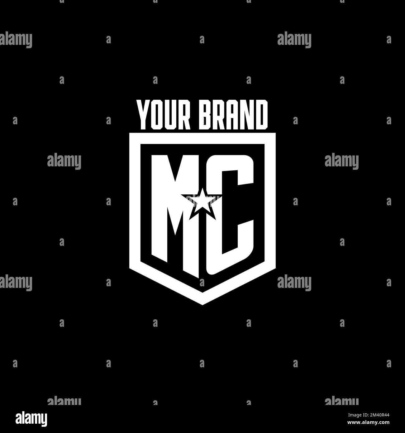 MC initial gaming logo with shield and star style design inspiration ...
