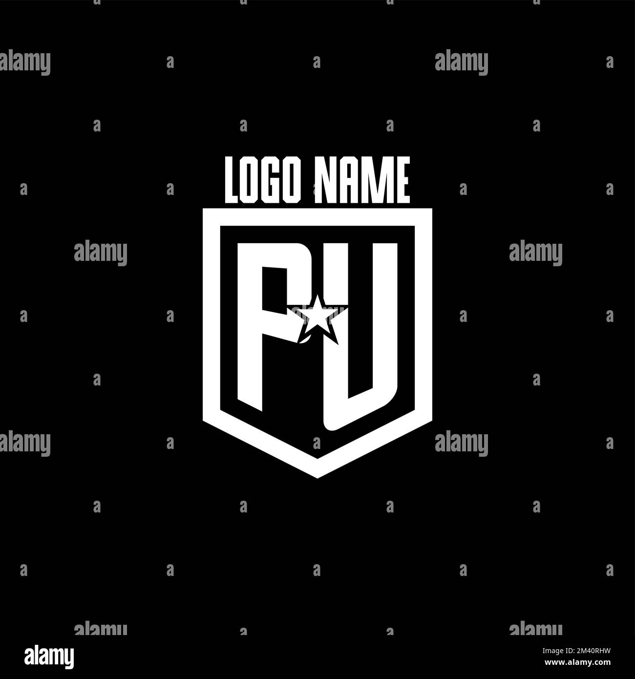 PU initial gaming logo with shield and star style design inspiration ...