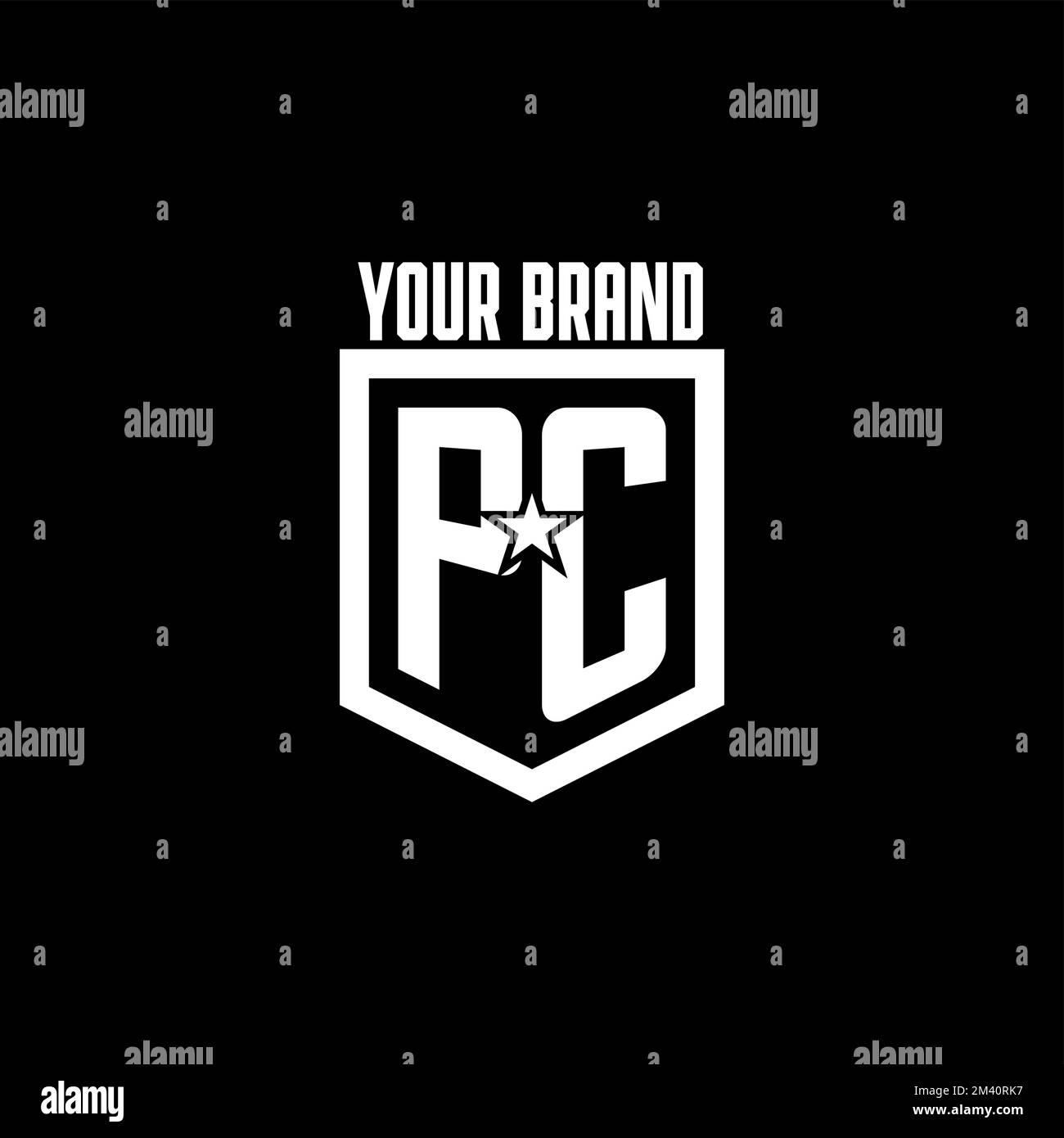 PC initial gaming logo with shield and star style design inspiration ...