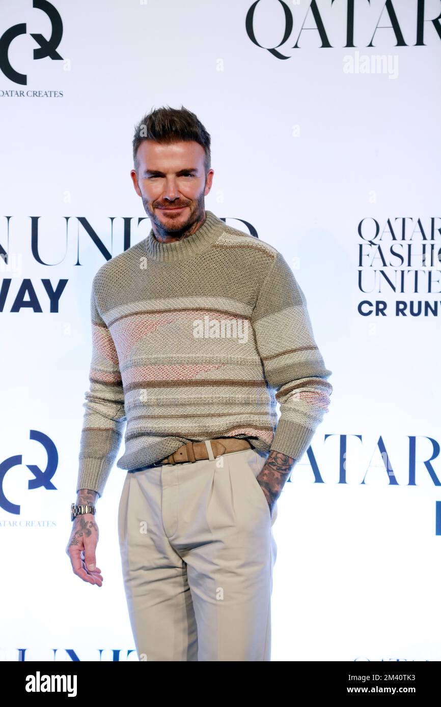December 16, 2022 in Doha, Qatar: David Beckham walks on a runway ...