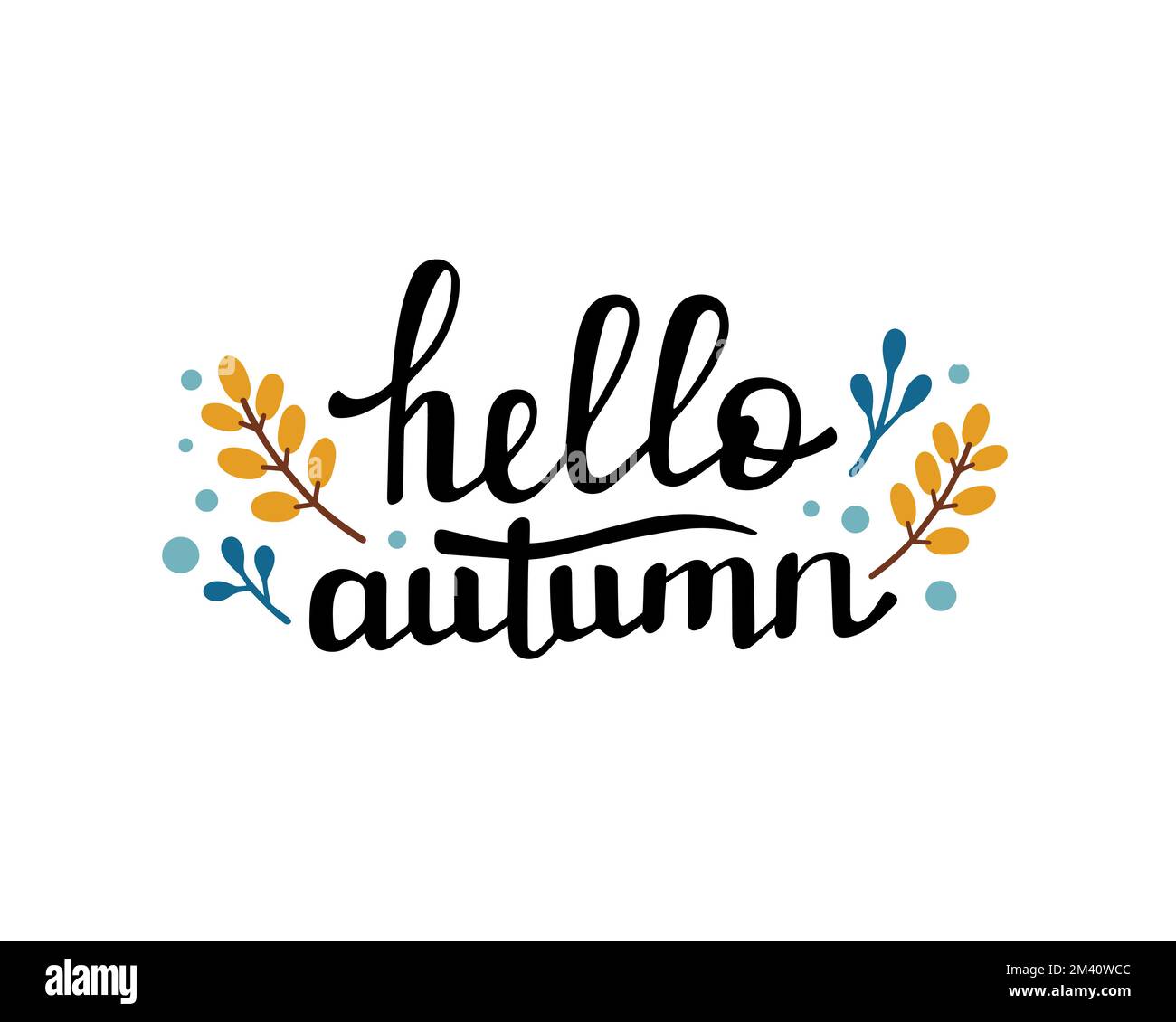 HELLO AUTUMN handwritten lettering. Autumn decorative element. Vector ...