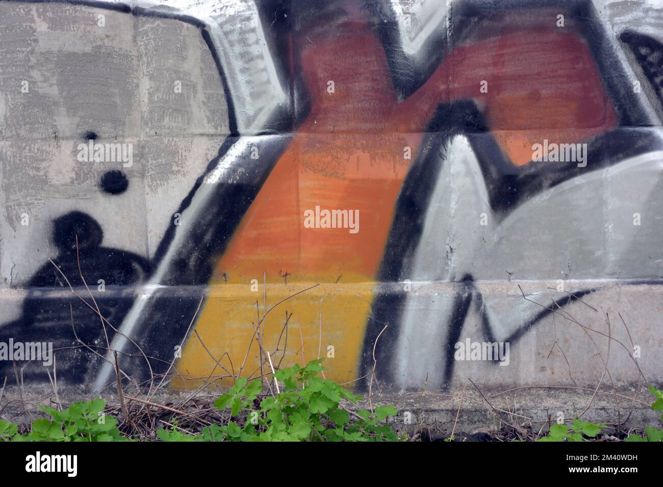 Graffiti word F, drawn by a lapdog in grey, black and onange letters ...