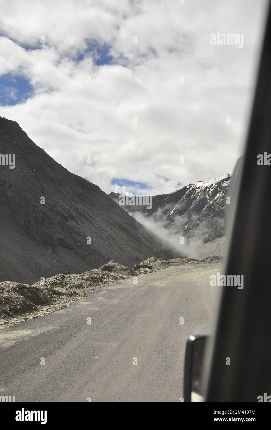 Glacier view from car in Darcha-Padum road with clouds in summer season ...