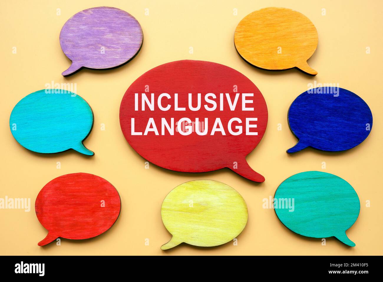 Colorful speech bubbles and sign inclusive language Stock Photo - Alamy