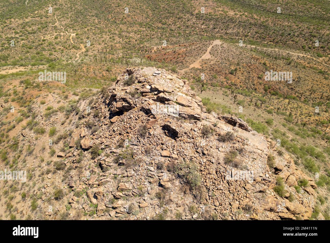 An aerial view of the ruins of ancient Tonto Hillforts in Tonto ...