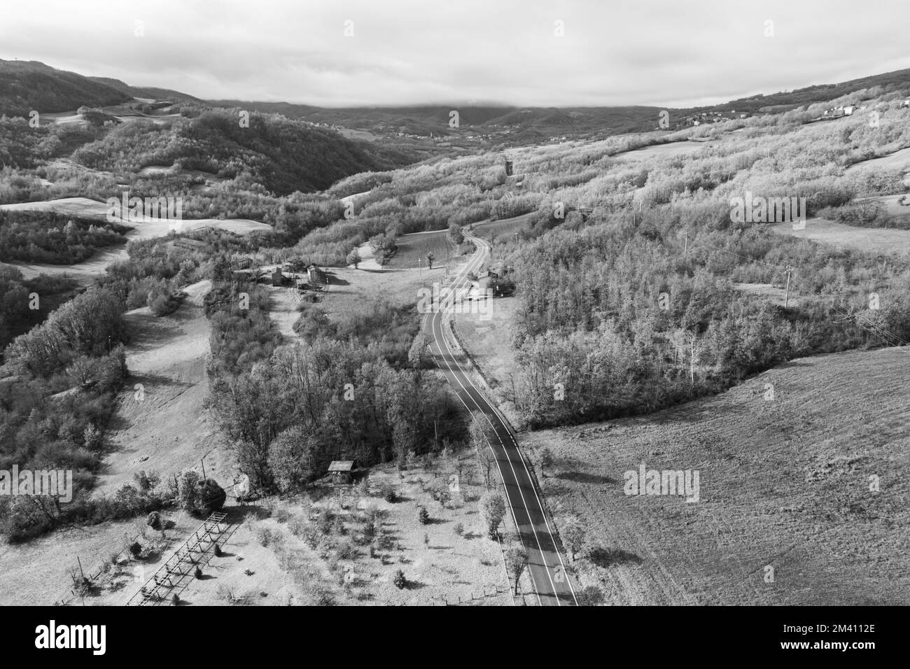 Drone aerial view of hills in autumn pre apennini landscape near ...