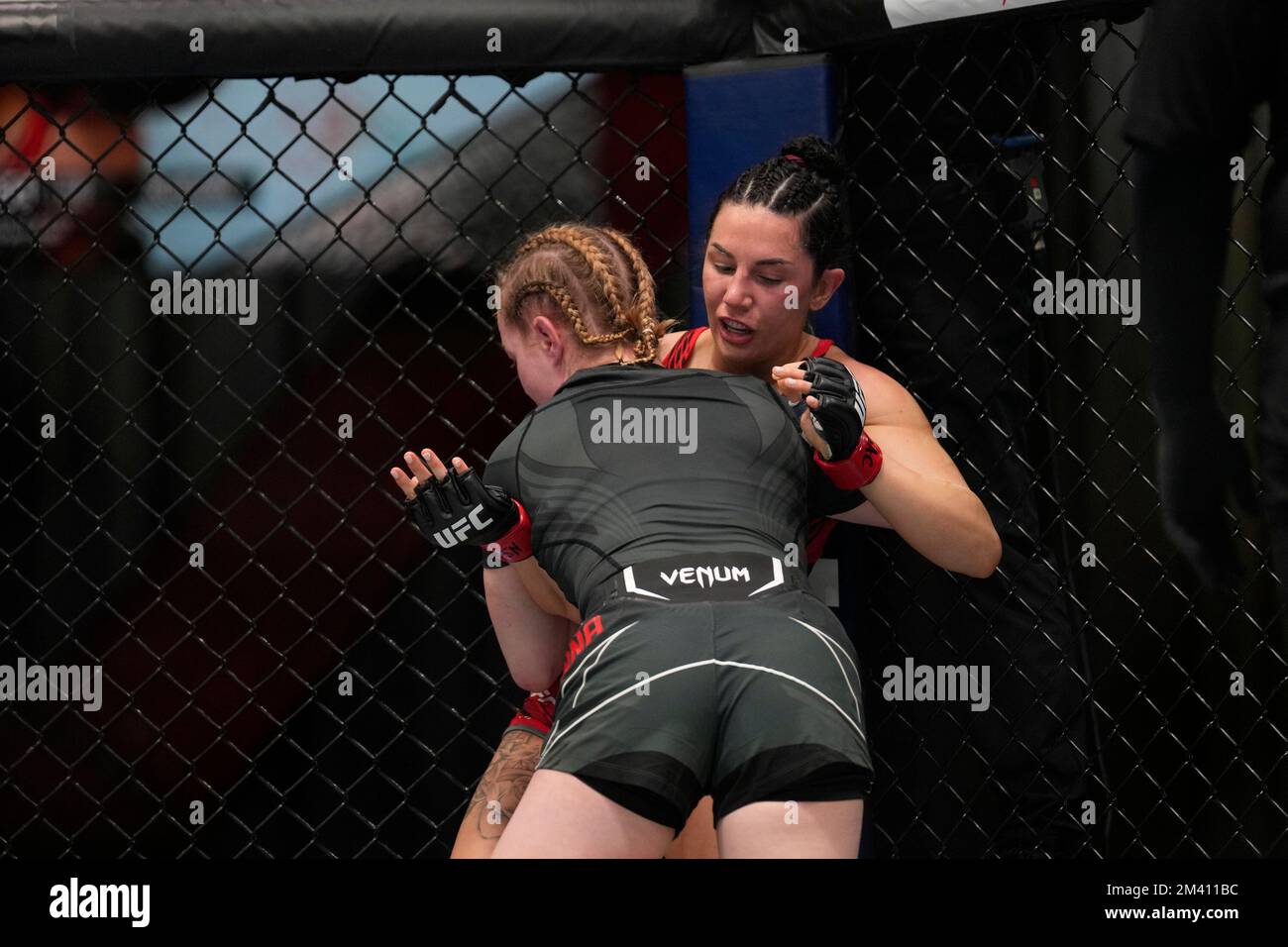 LAS VEGAS, NV - DECEMBER 17: (R-L) Cory McKenna controls the body of ...