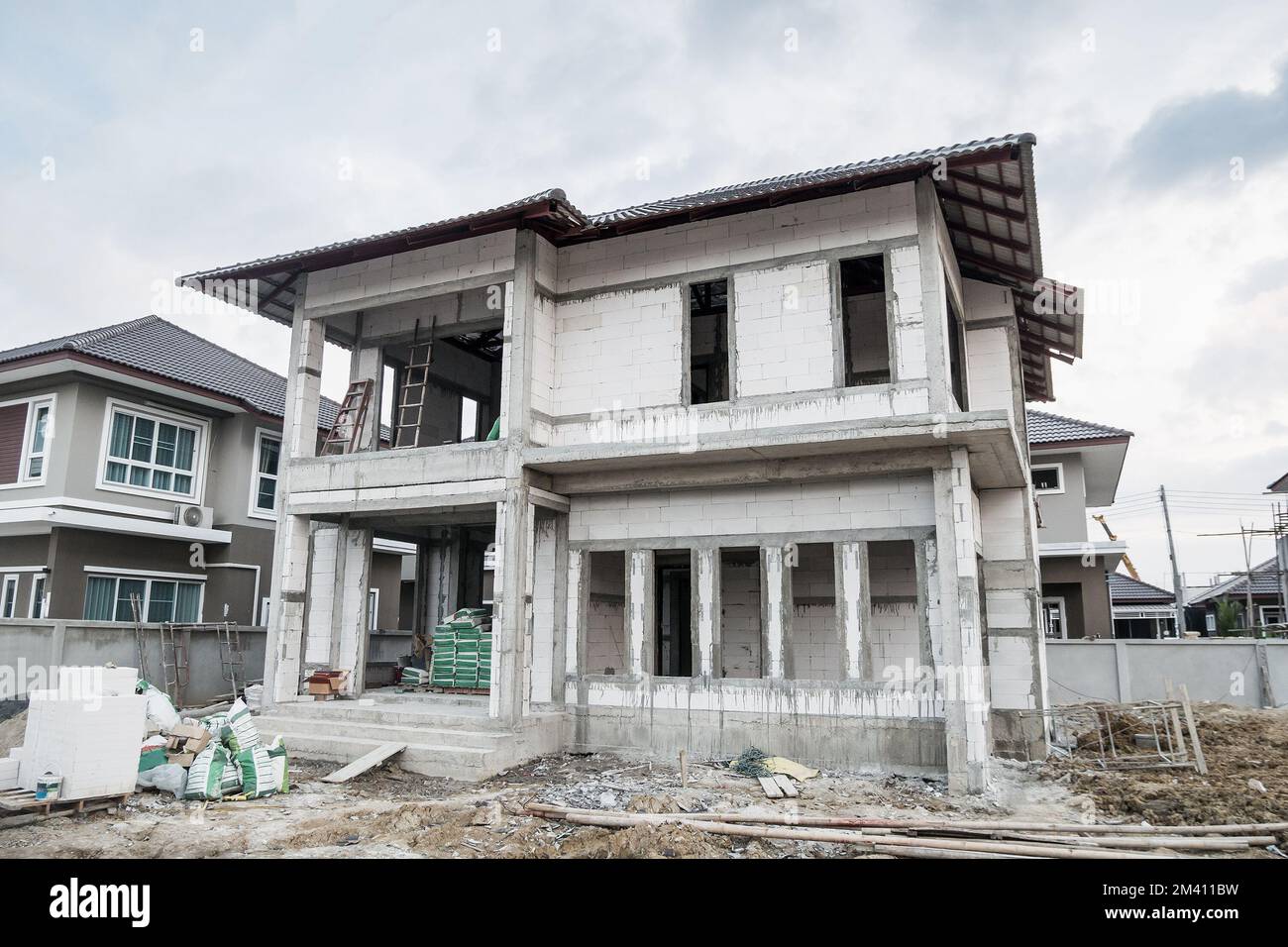 construction residential new house in progress at building site Stock ...