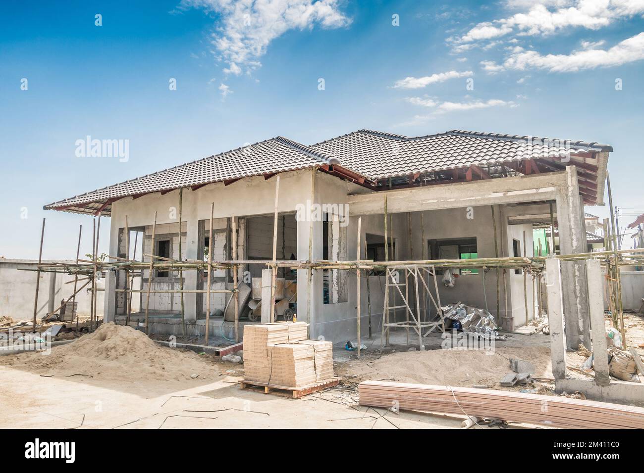 construction residential new house in progress at building site Stock ...
